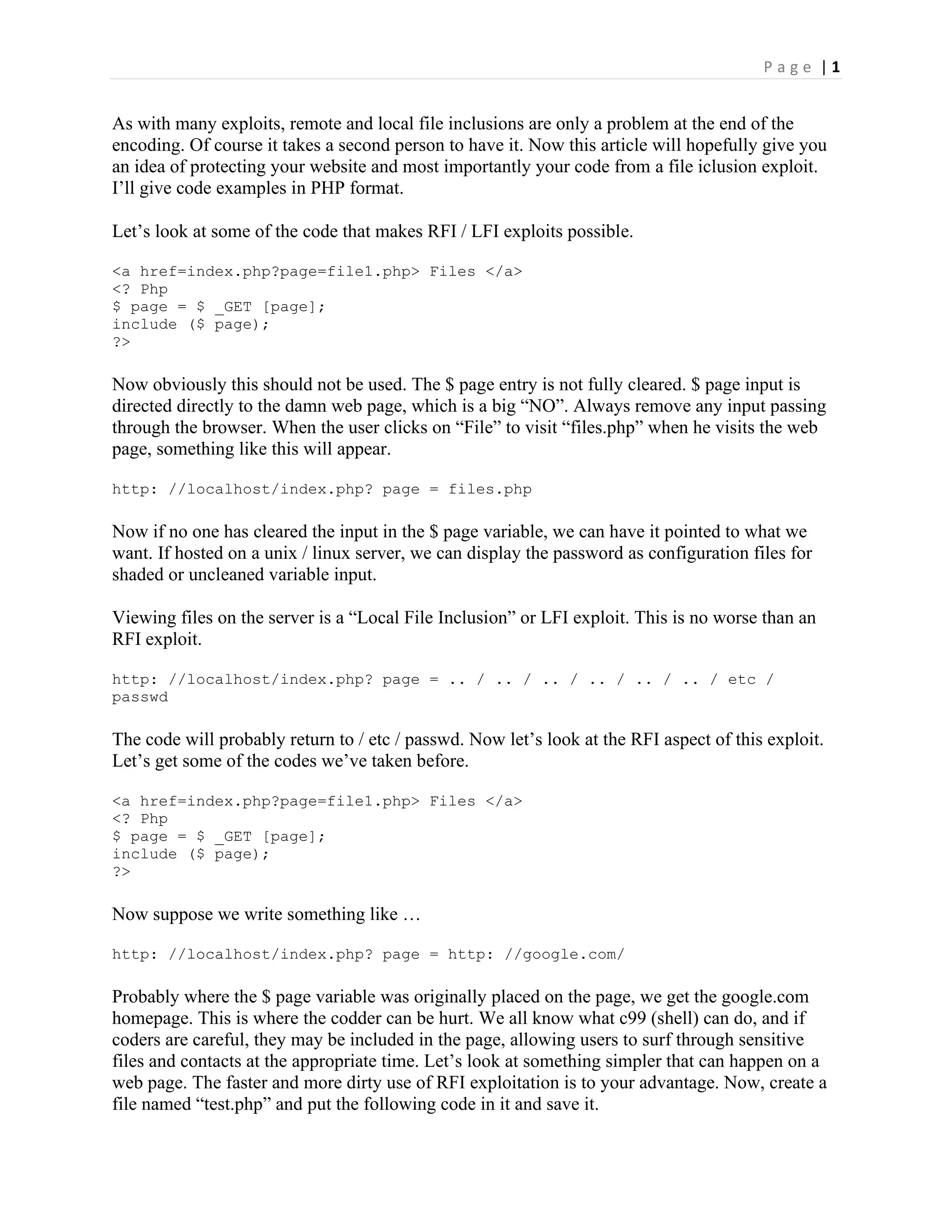 Remote File Inclusion / Local File Inclusion [Attack and Defense Techniques] | PDF