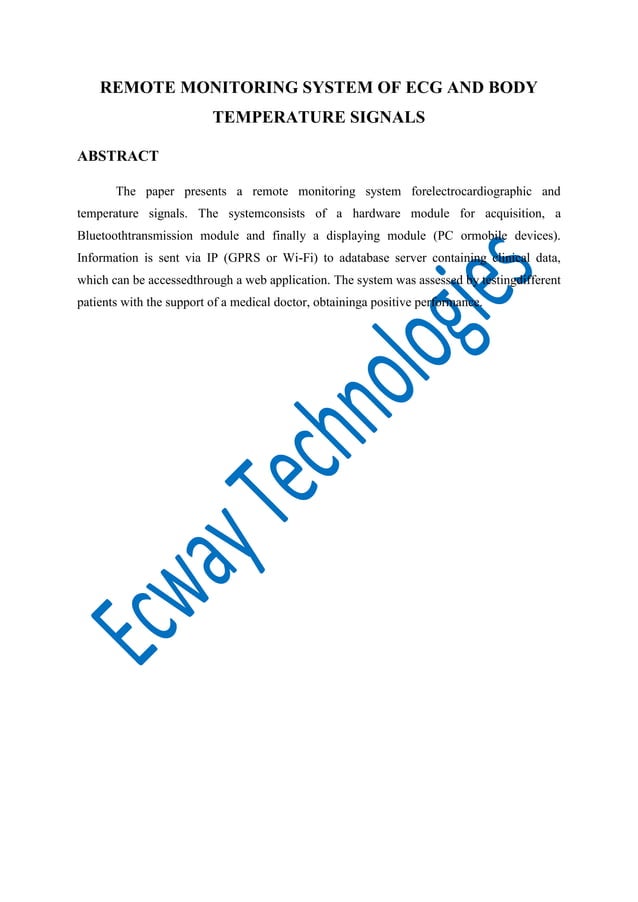 Remote monitoring system of ecg and body temperature signals | DOCX | Computing | Technology ...