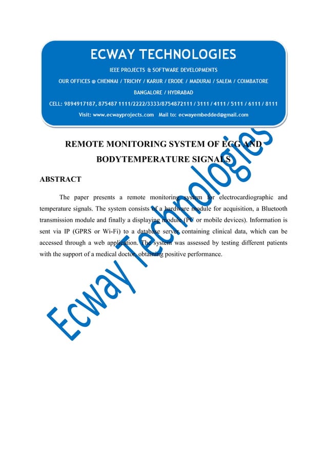 Remote Monitoring of ECG & Temperature via Bluetooth & Web App | PDF