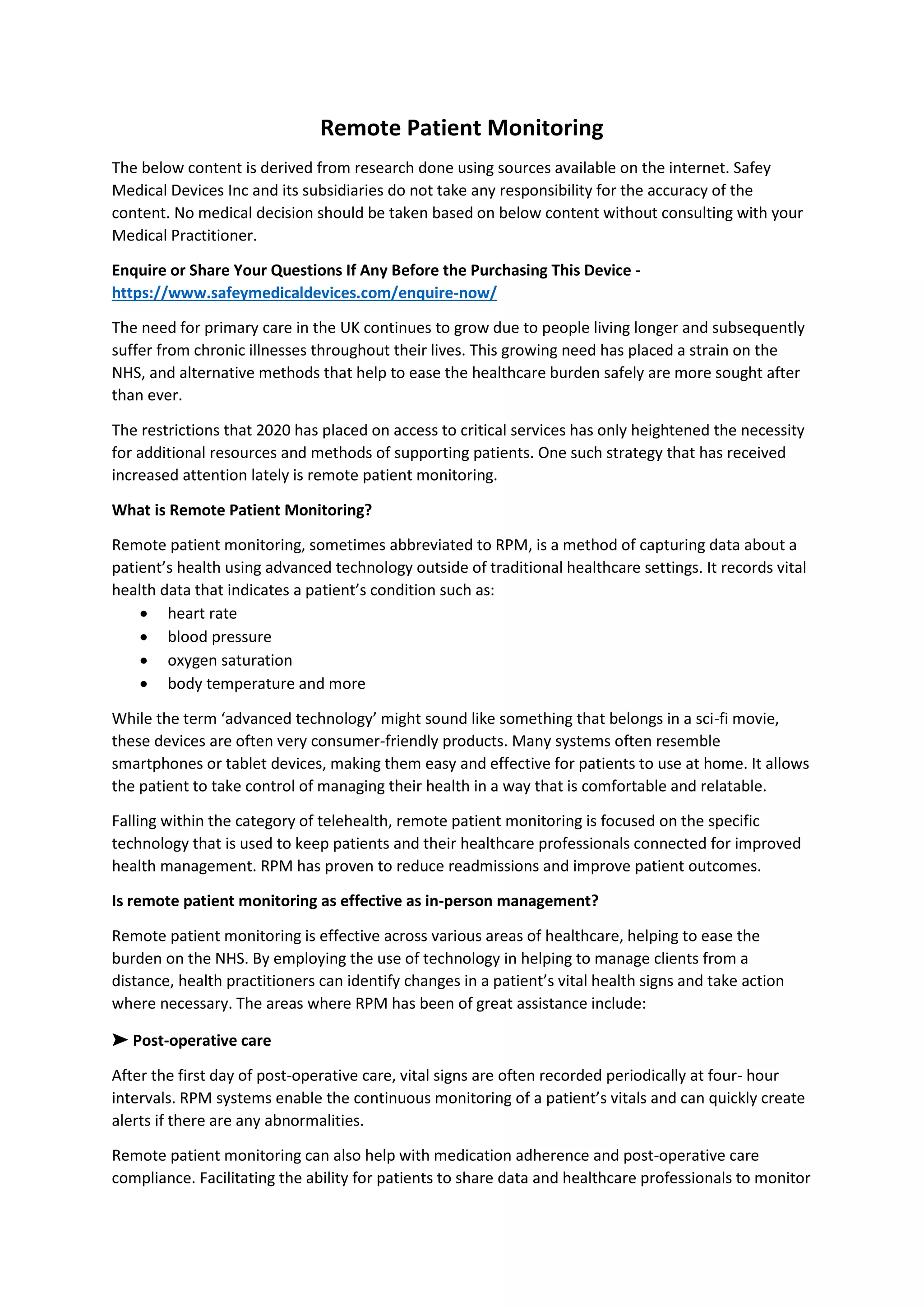 Remote Patient Monitoring | PDF