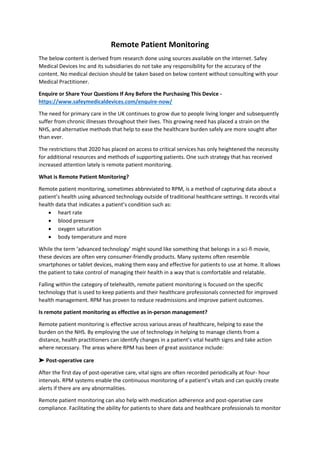 Remote Patient Monitoring | PDF