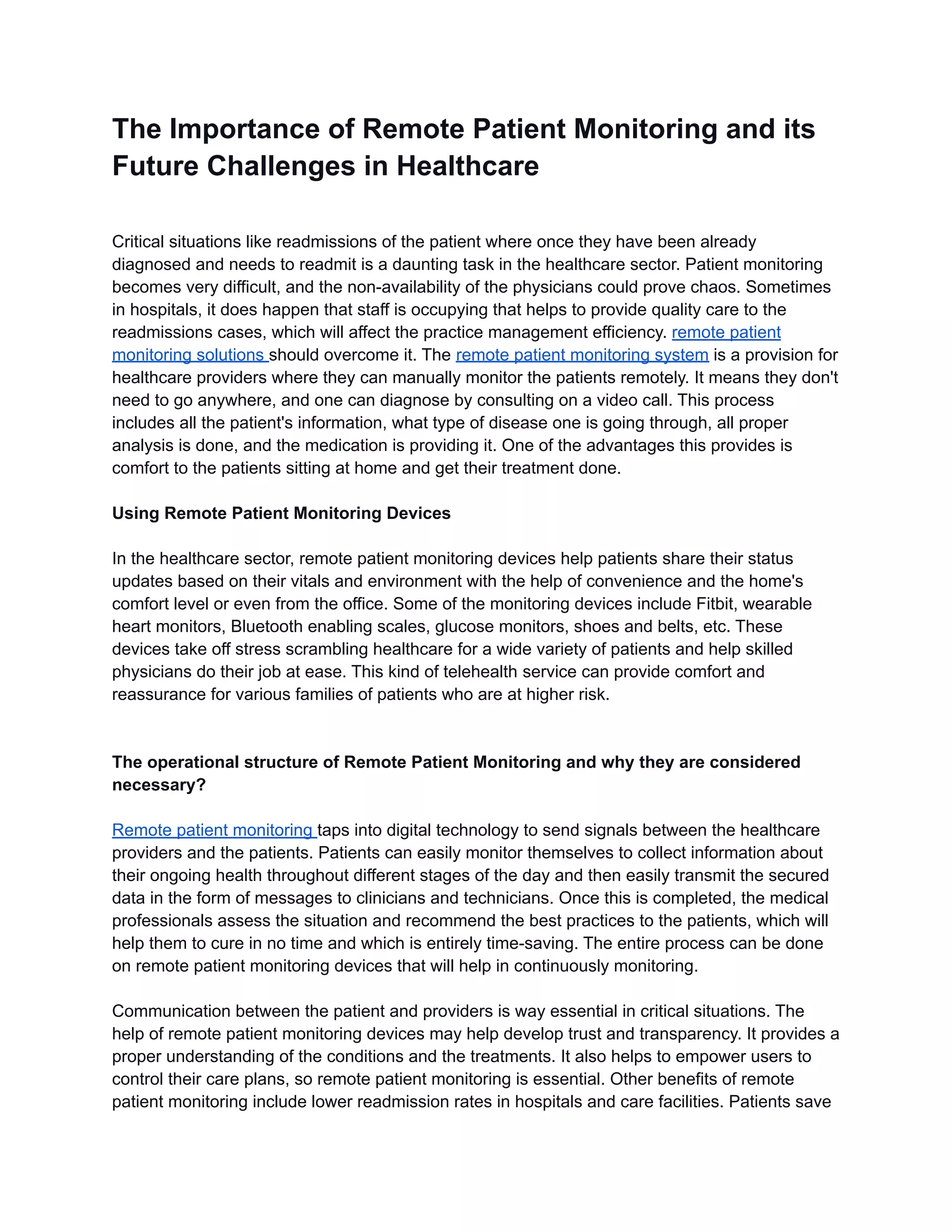 Remote Patient Monitoring | PDF