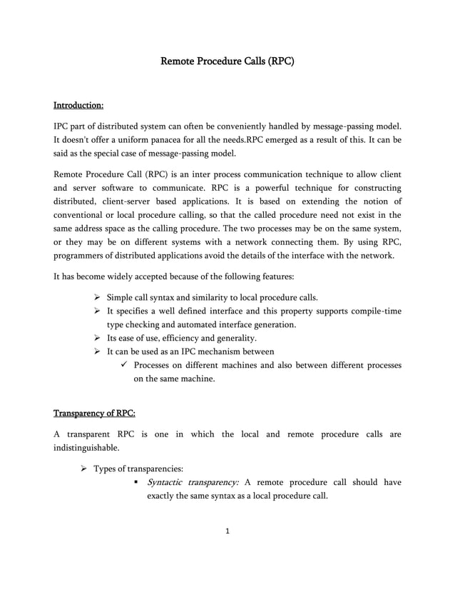 Remote procedure calls | DOC | Programming Languages | Computing