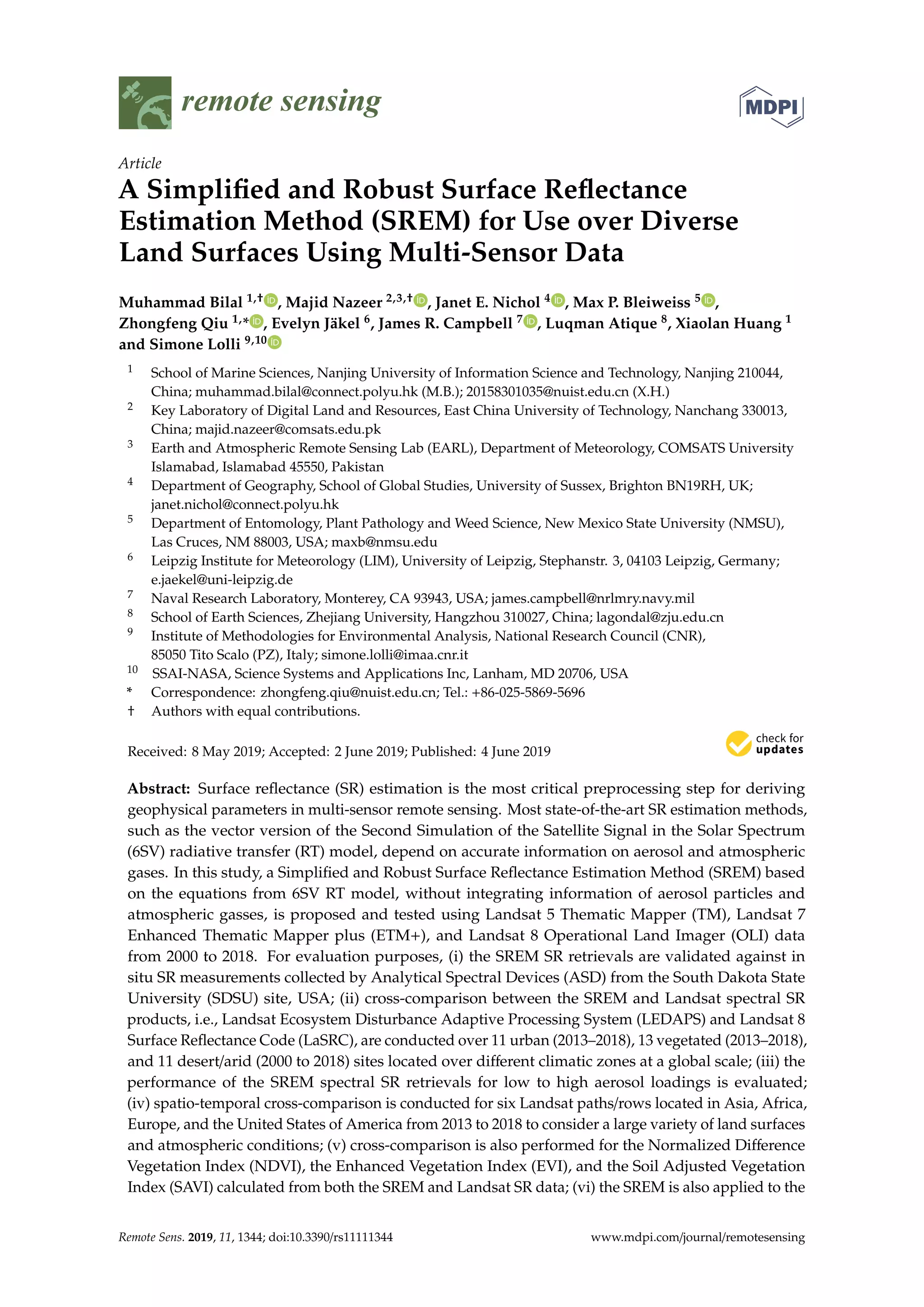 A Simplified and Robust Surface Reflectance Estimation Method (SREM) for Use over Diverse Land ...