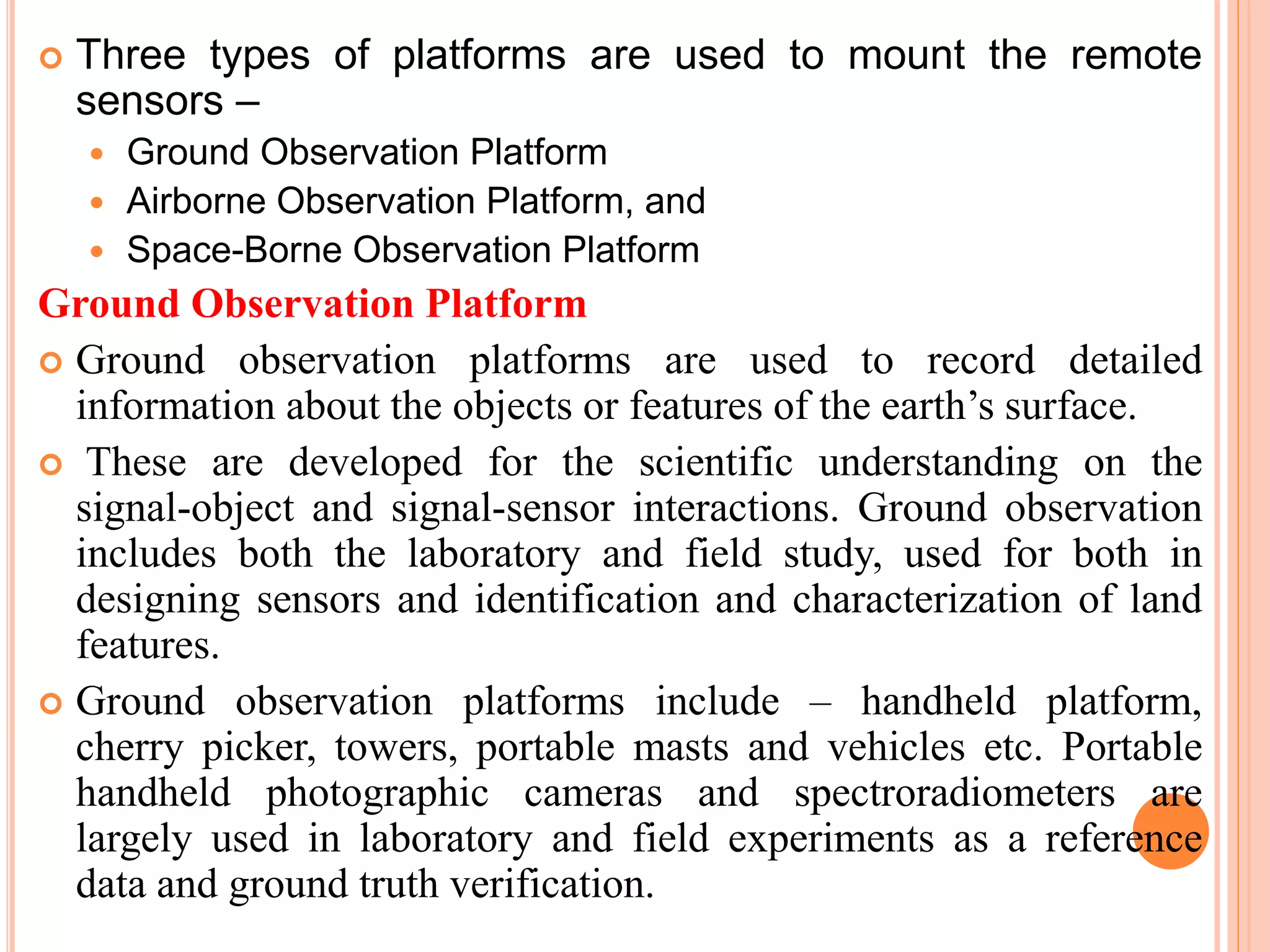 Remote sensing - Sensors, Platforms and Satellite orbits | PPTX