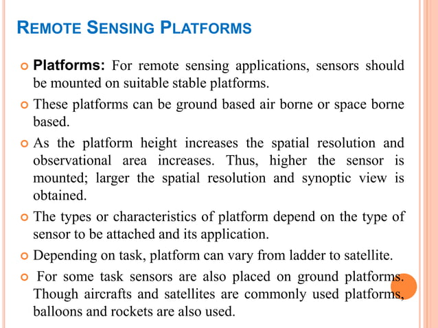 Remote sensing - Sensors, Platforms and Satellite orbits | PPTX ...
