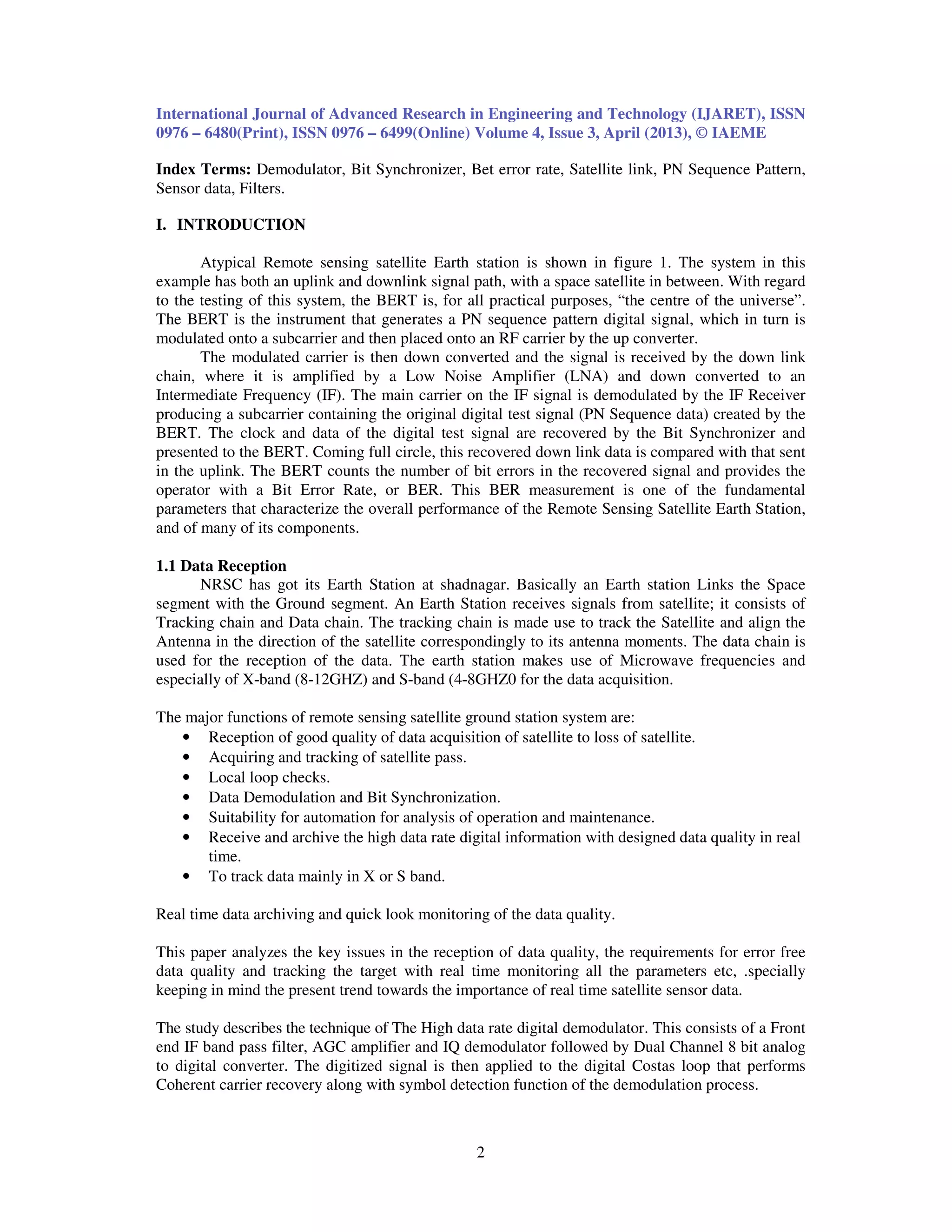 Remote sensing satellite data demodulation and bit synchronization 2 | PDF