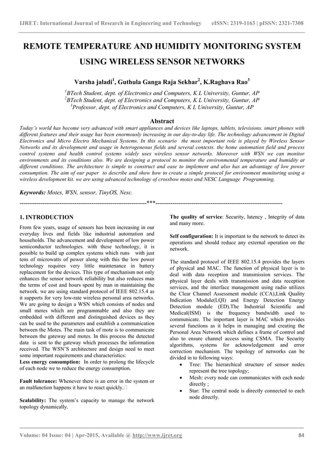 Remote temperature and humidity monitoring system using wireless sensor networks | PDF