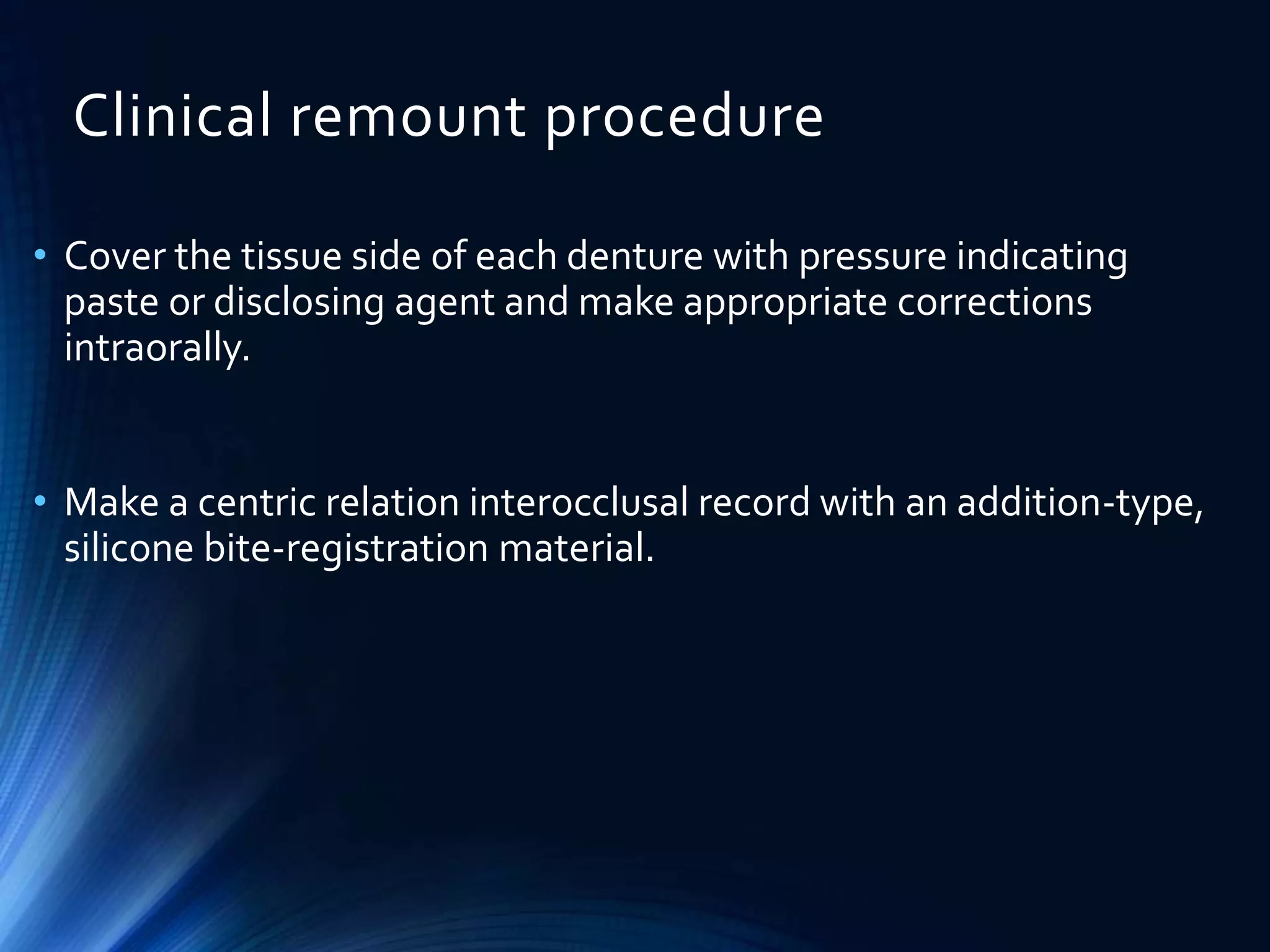 Remounting of complete dentures | PPTX