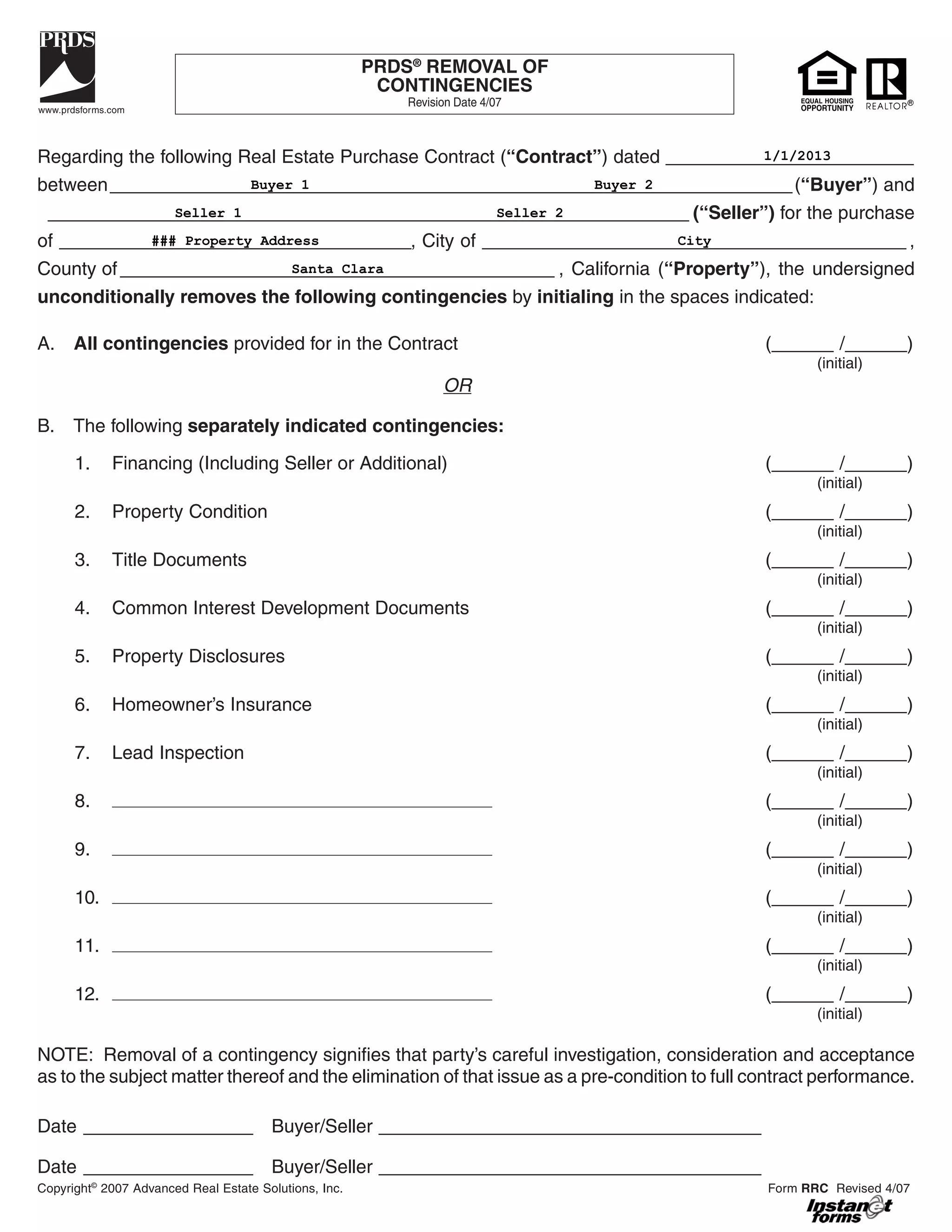Removal of contingencies (rrc) | PDF