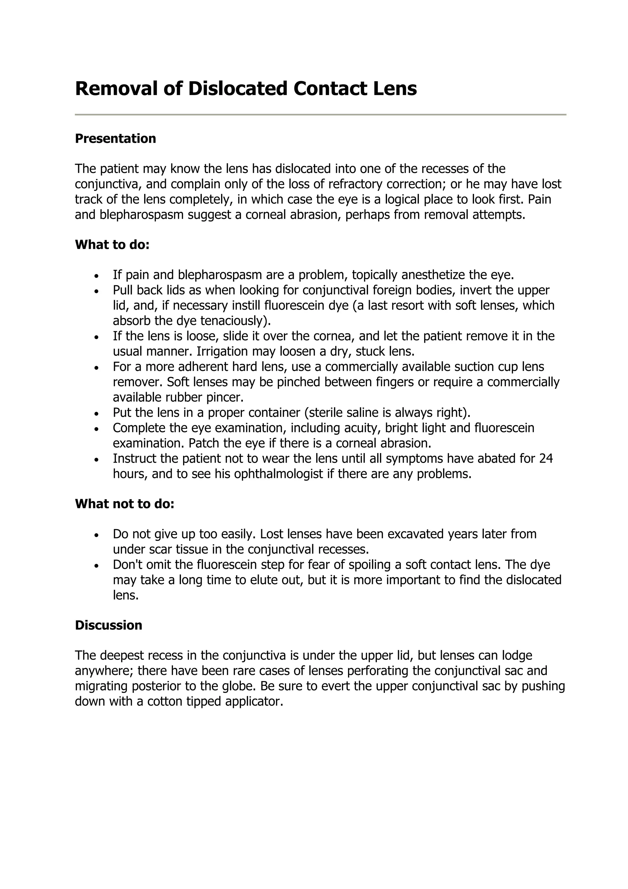 Removal Of Dislocated Contact Lens | DOC