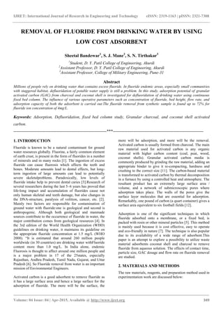 Removal of fluoride from drinking water by using low cost adsorbent | PDF
