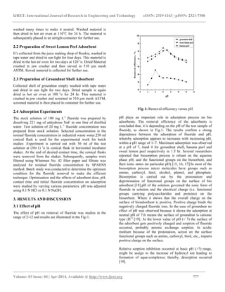 Removal of fluoride from synthetic waste water by using “bio adsorbents ...