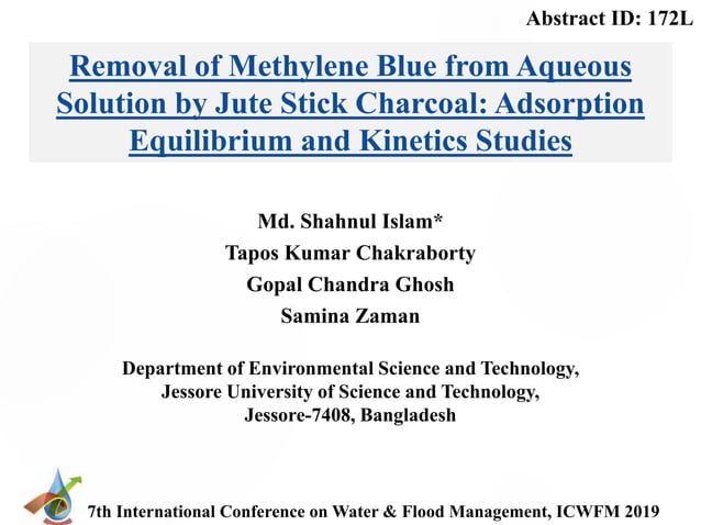 Removal of Methylene Blue from Aqueous Solution by Jute Stick Charcoal: Adsorption Equilibrium ...