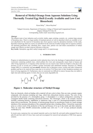 Removal of methyl orange from aqueous solutions using | PDF