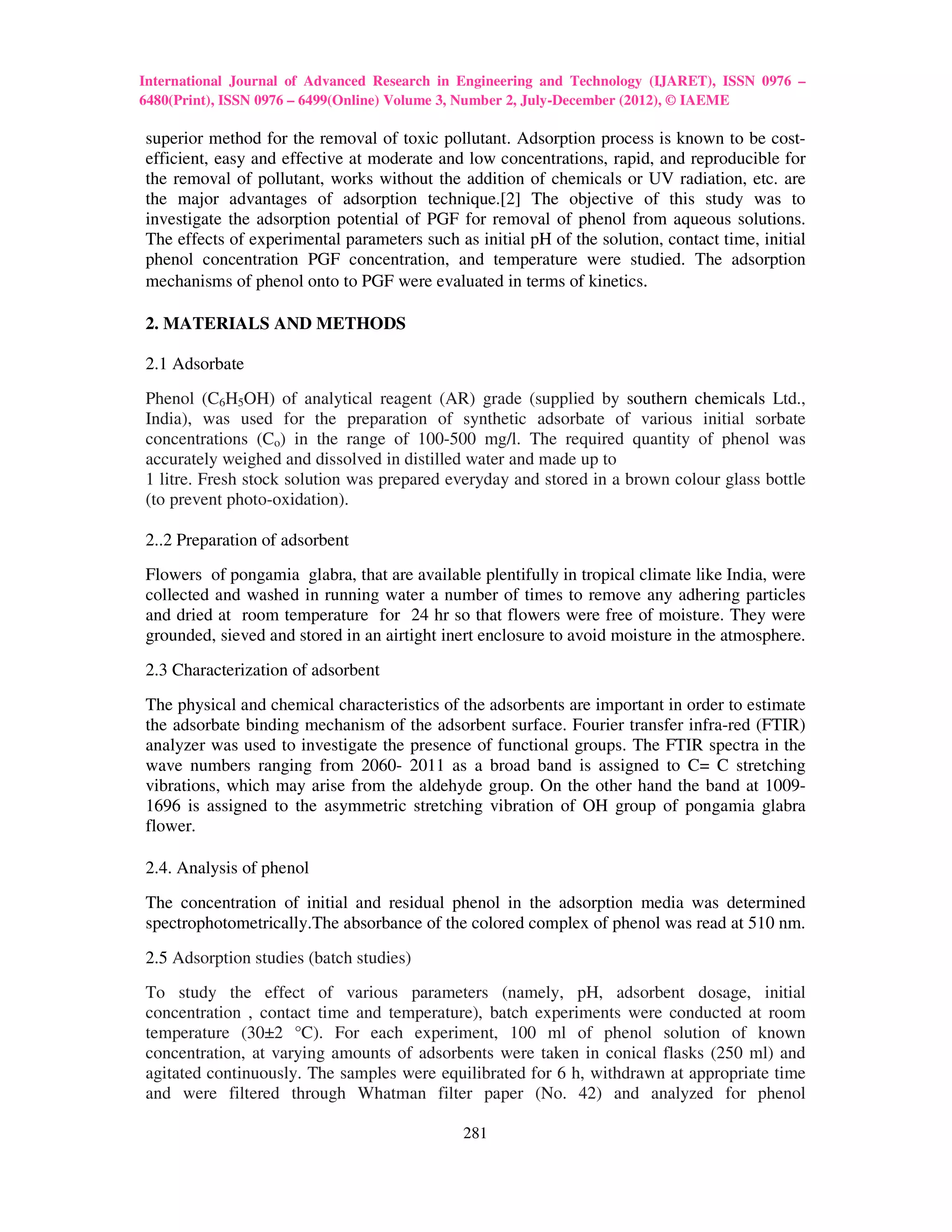 Removal of phenol from aqueous solutions by adsorption | PDF | Free Download