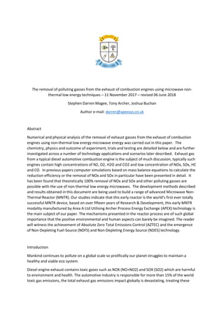 Removal of polluting gasses from the exhaust of combustion engines ...