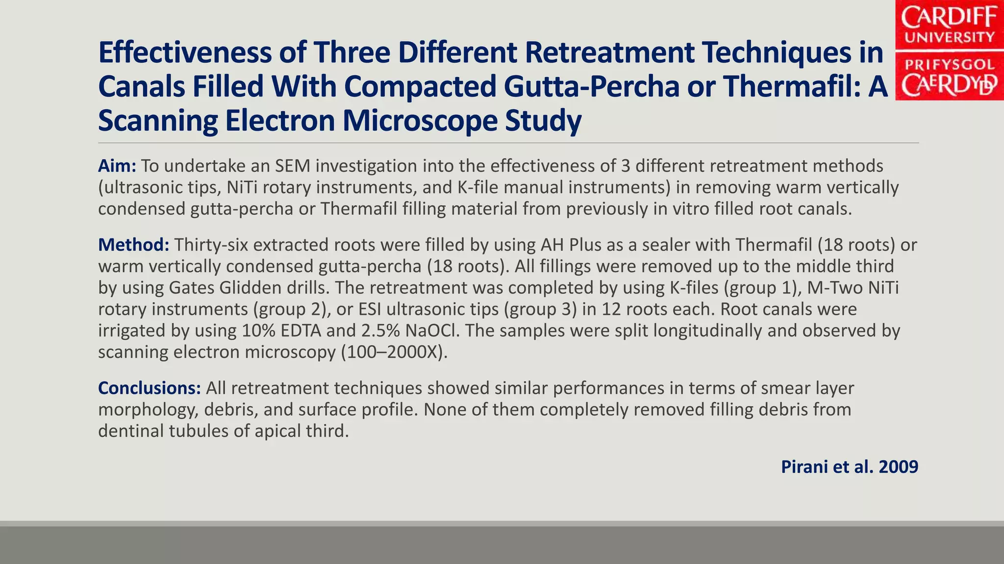 Removal of root filling materials techniques, outcomes and risks | PPTX