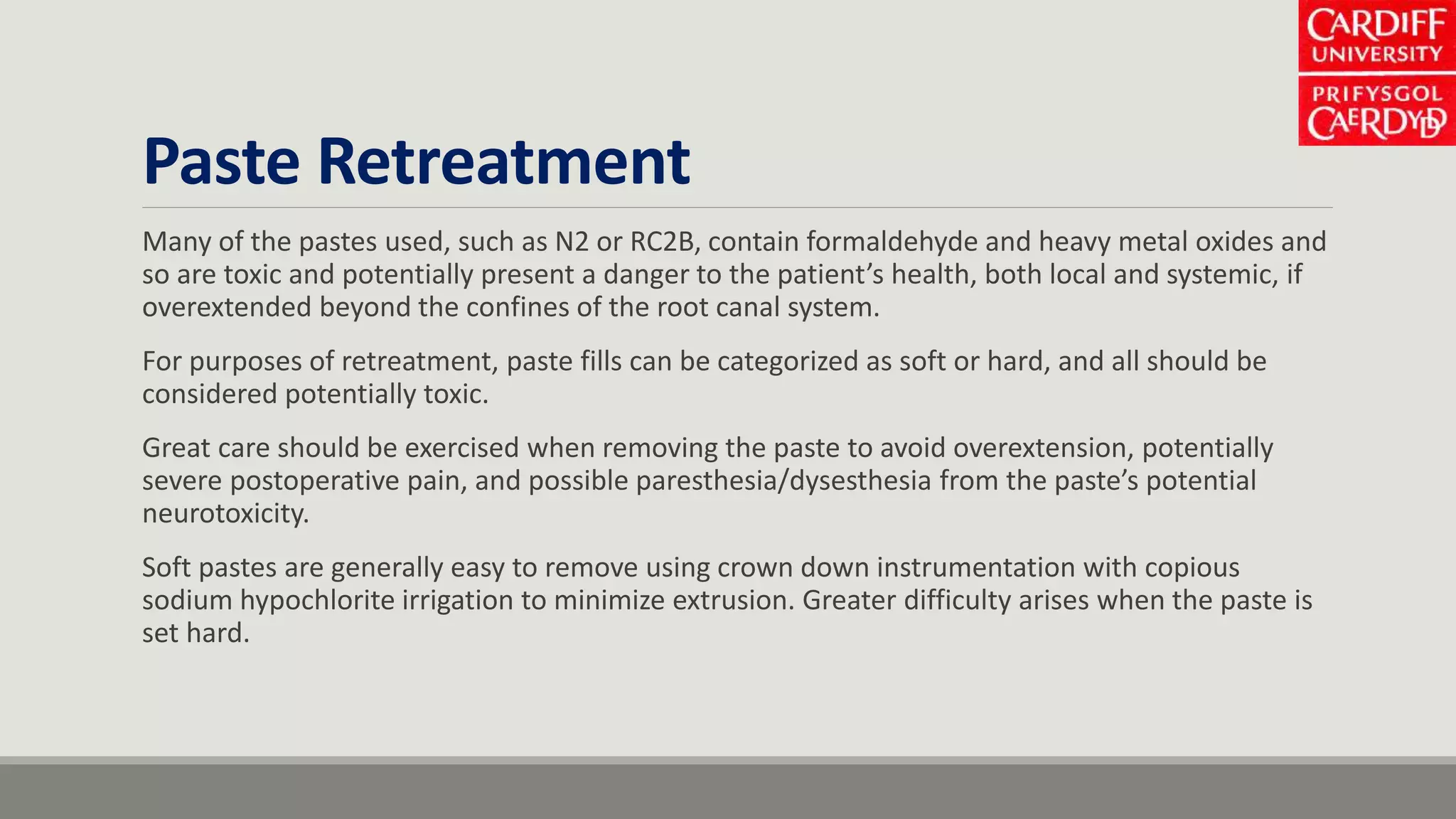 Removal of root filling materials techniques, outcomes and risks | PPTX