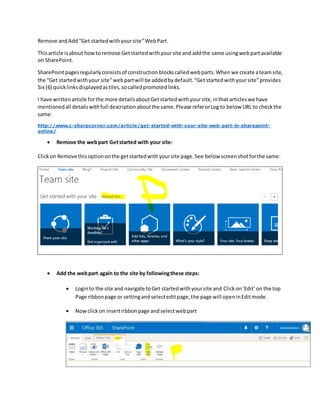 Remove and add get started with your site | PDF