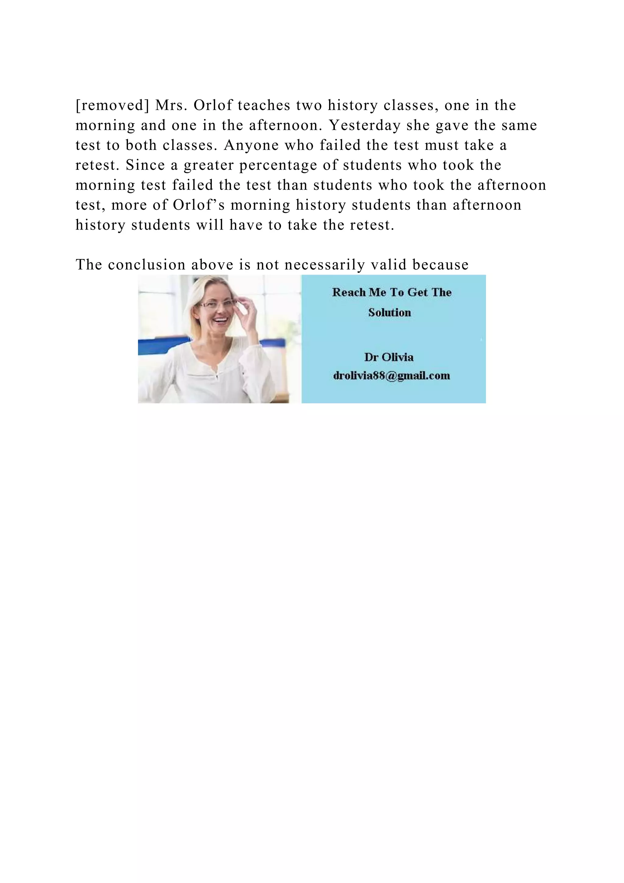 [removed] Mrs. Orlof teaches two history classes, one in the morning.docx