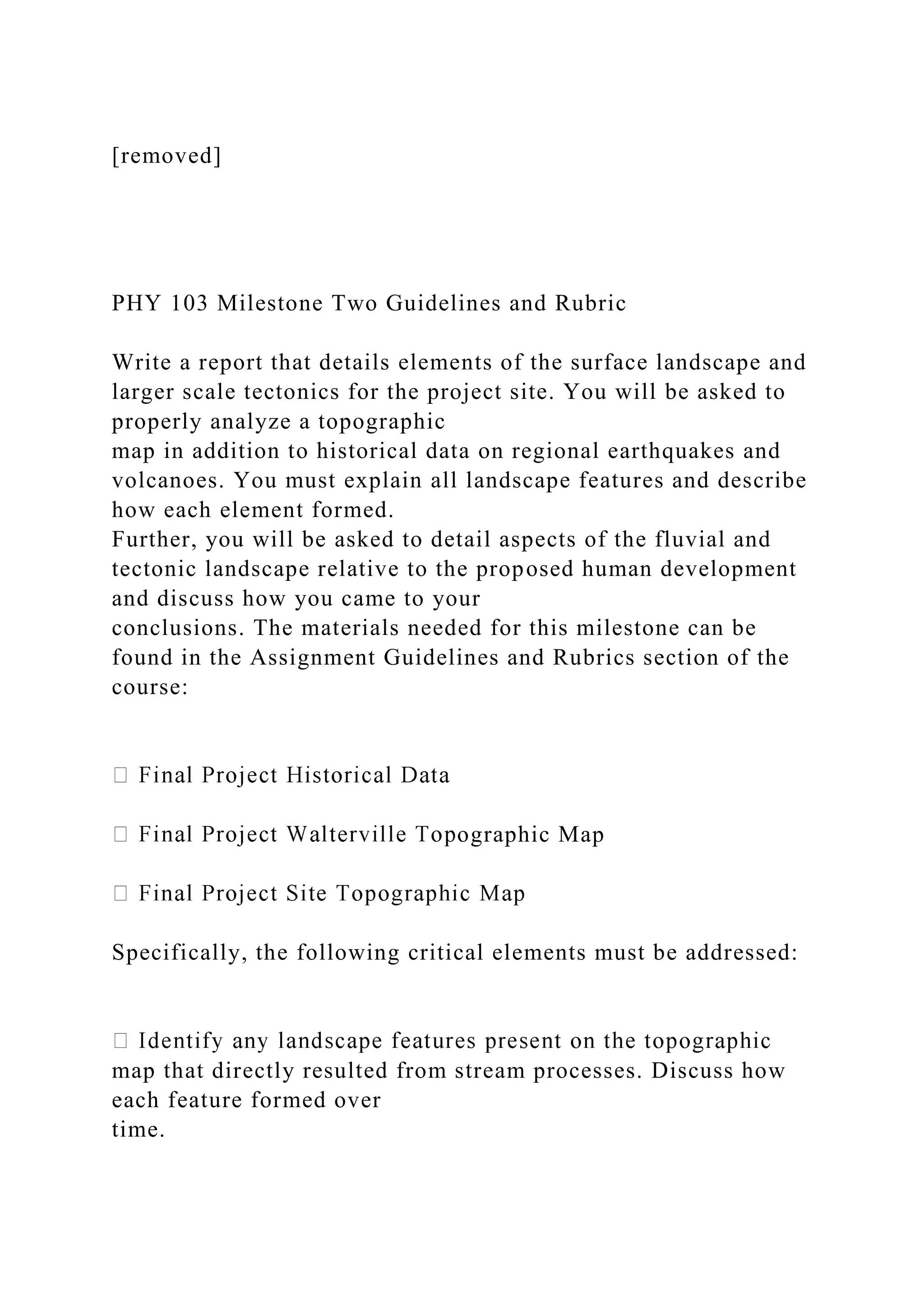 [removed]PHY 103 Milestone Two Guidelines and Rubric .docx