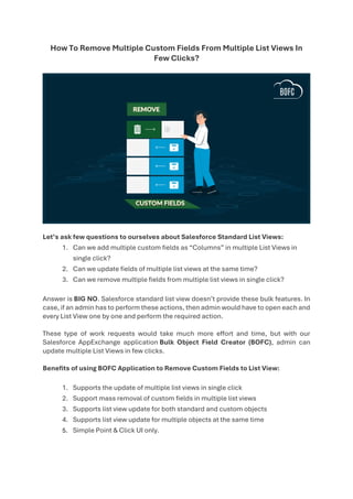 How To Remove Multiple Custom Fields From Multiple List Views | PDF