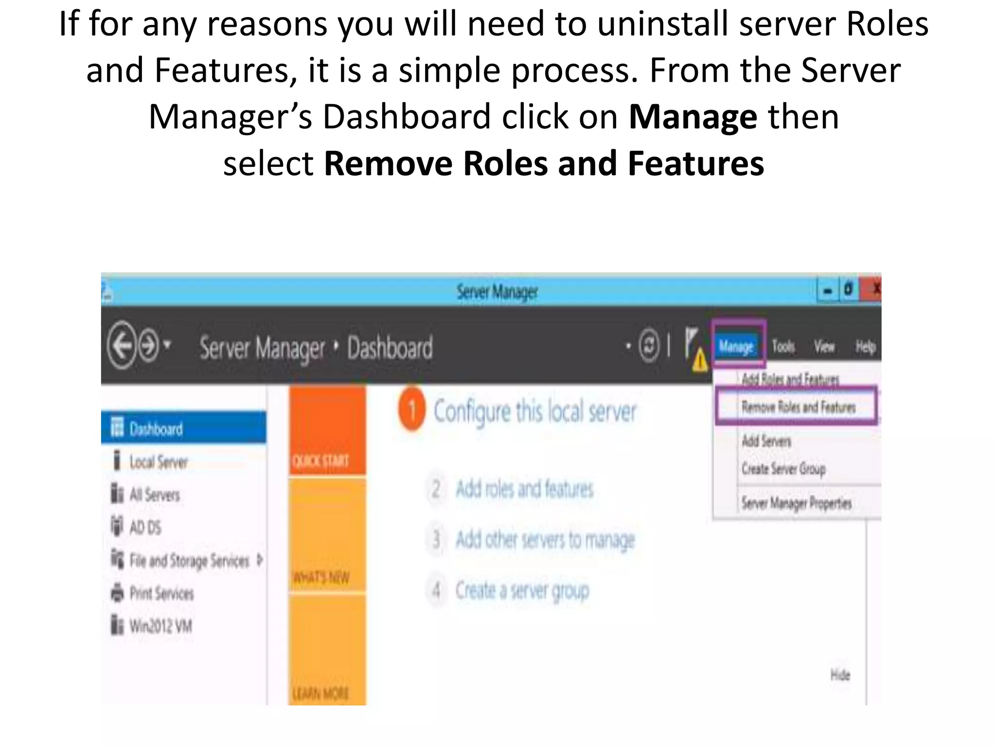 Removing roles and features in windows server | PPTX