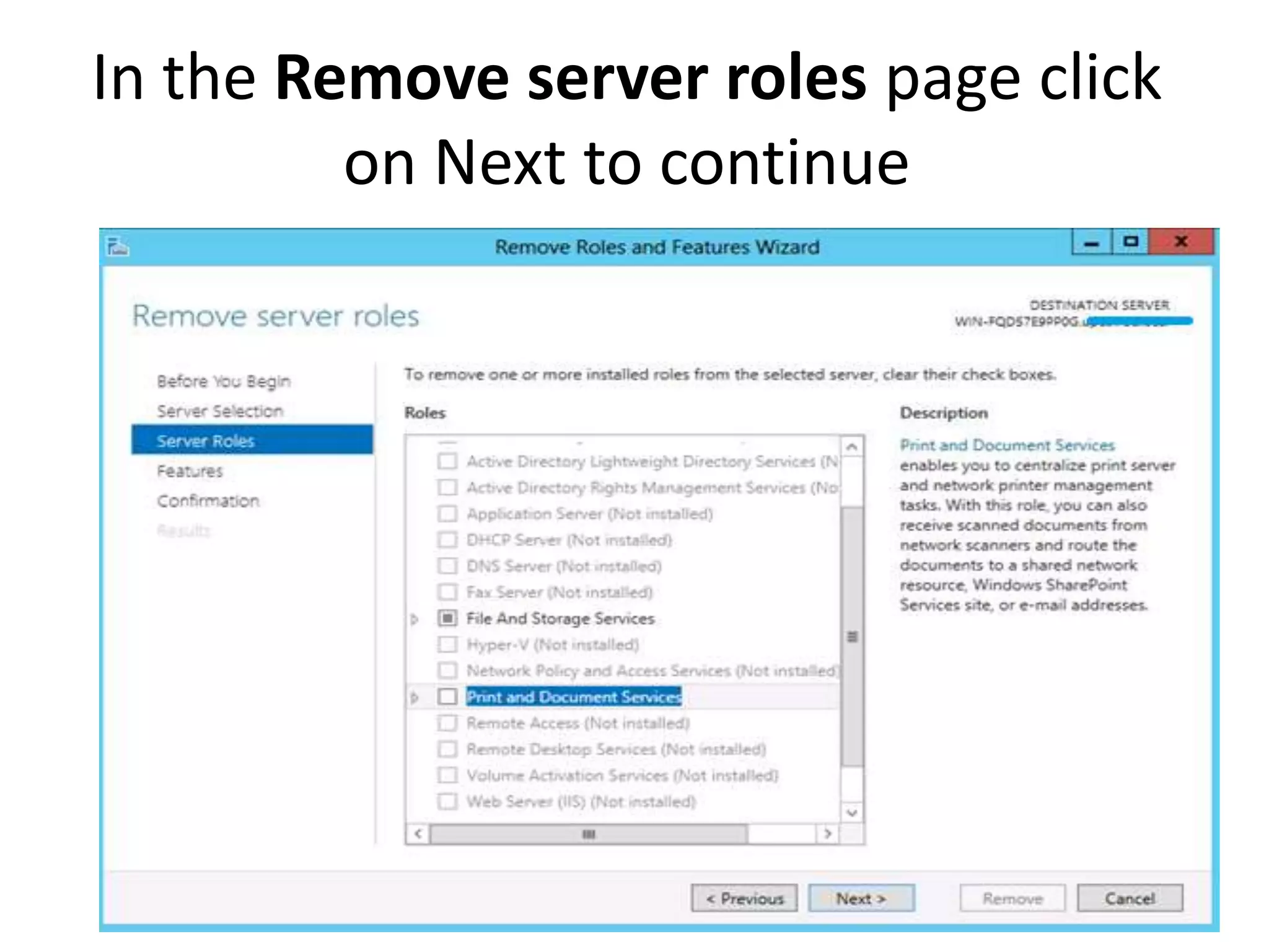 Removing roles and features in windows server | PPTX