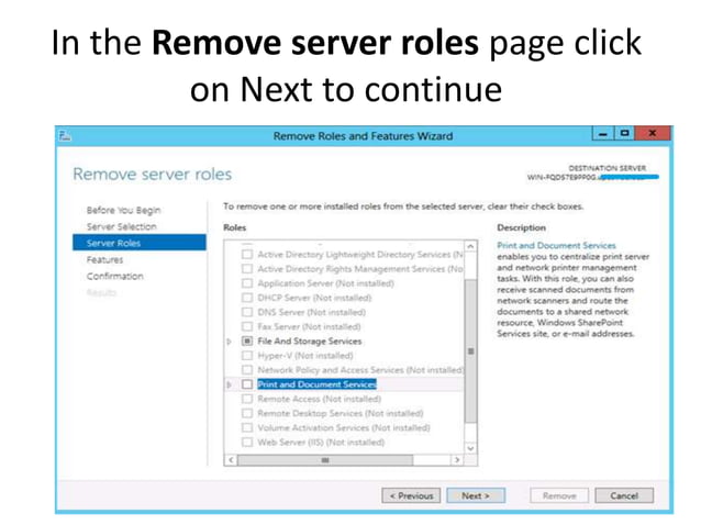 Removing roles and features in windows server | PPTX