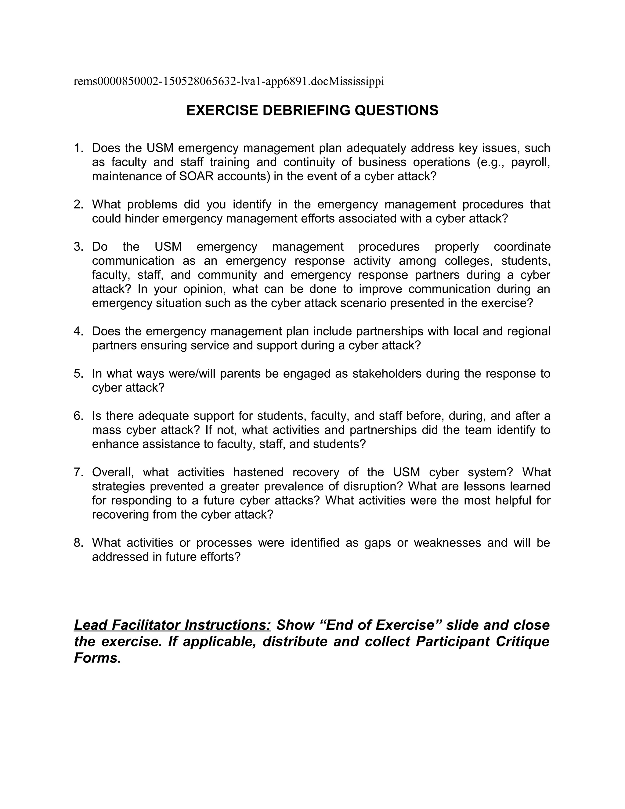 Cyber Table Top Exercise -- Model Roadmap | DOC