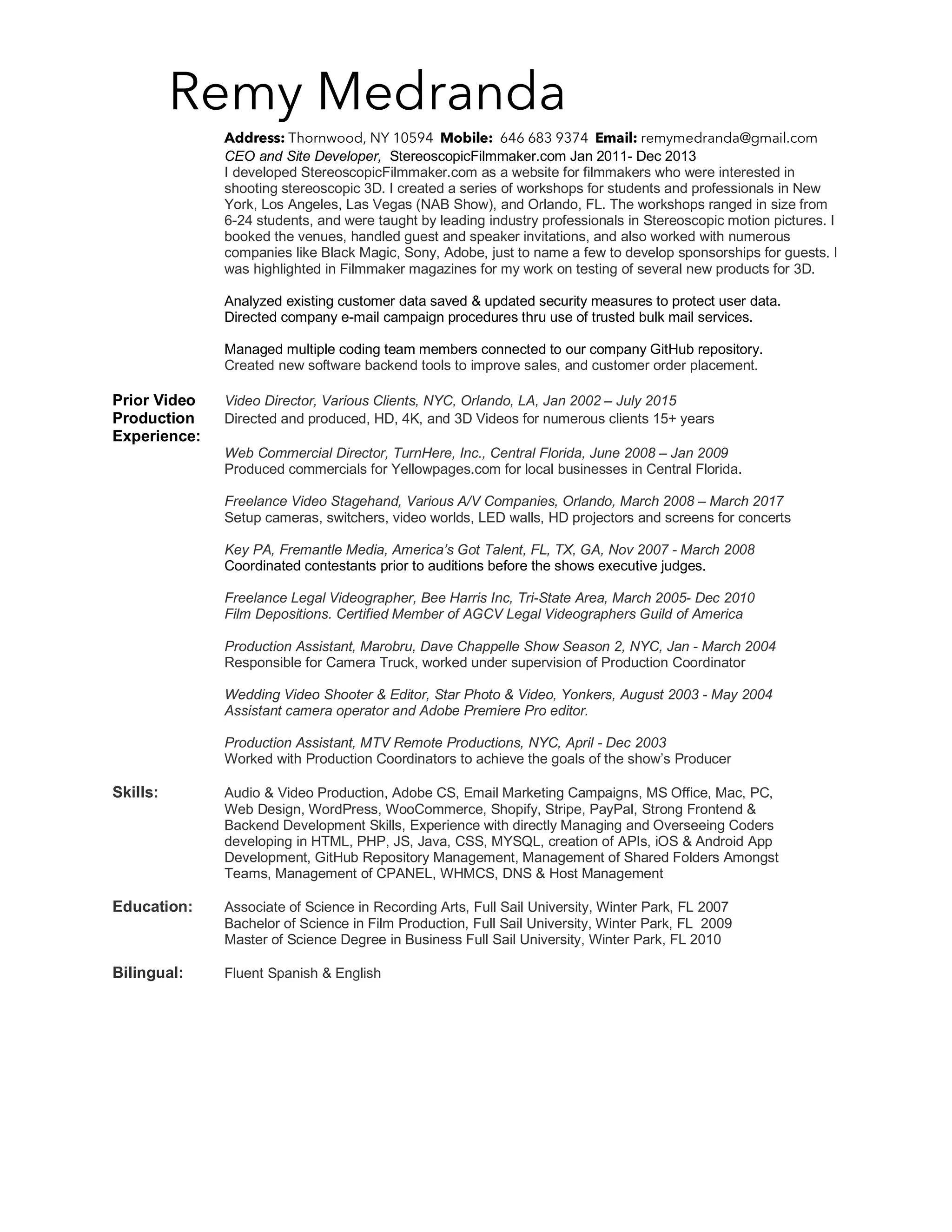 Remy Medranda - WebMaster & Project Manager | PDF