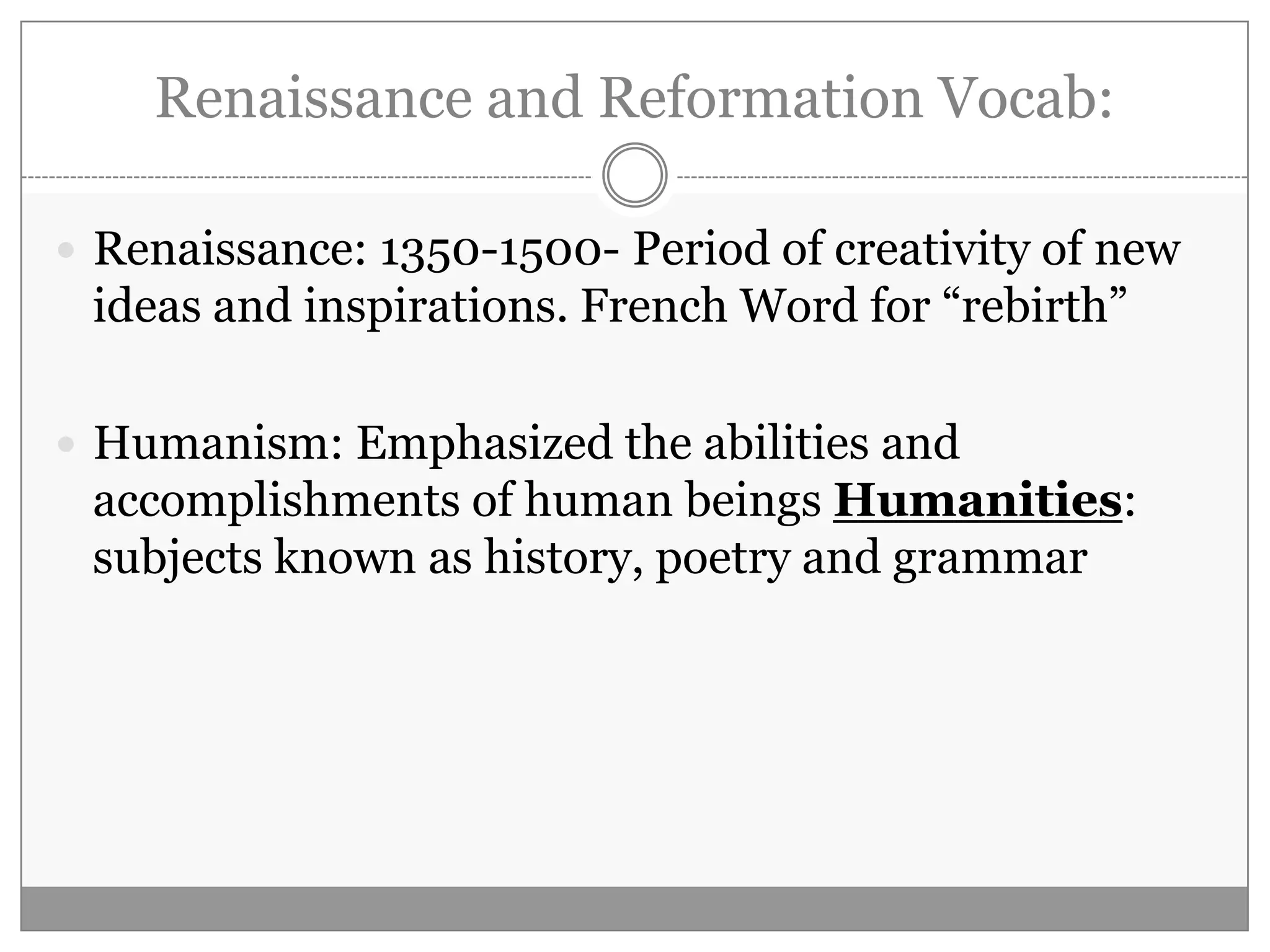 Renaissance and reformation vocabulary | PPTX