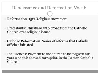 Renaissance and reformation vocabulary | PPTX