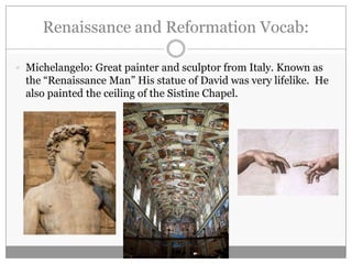 Renaissance and reformation vocabulary | PPTX
