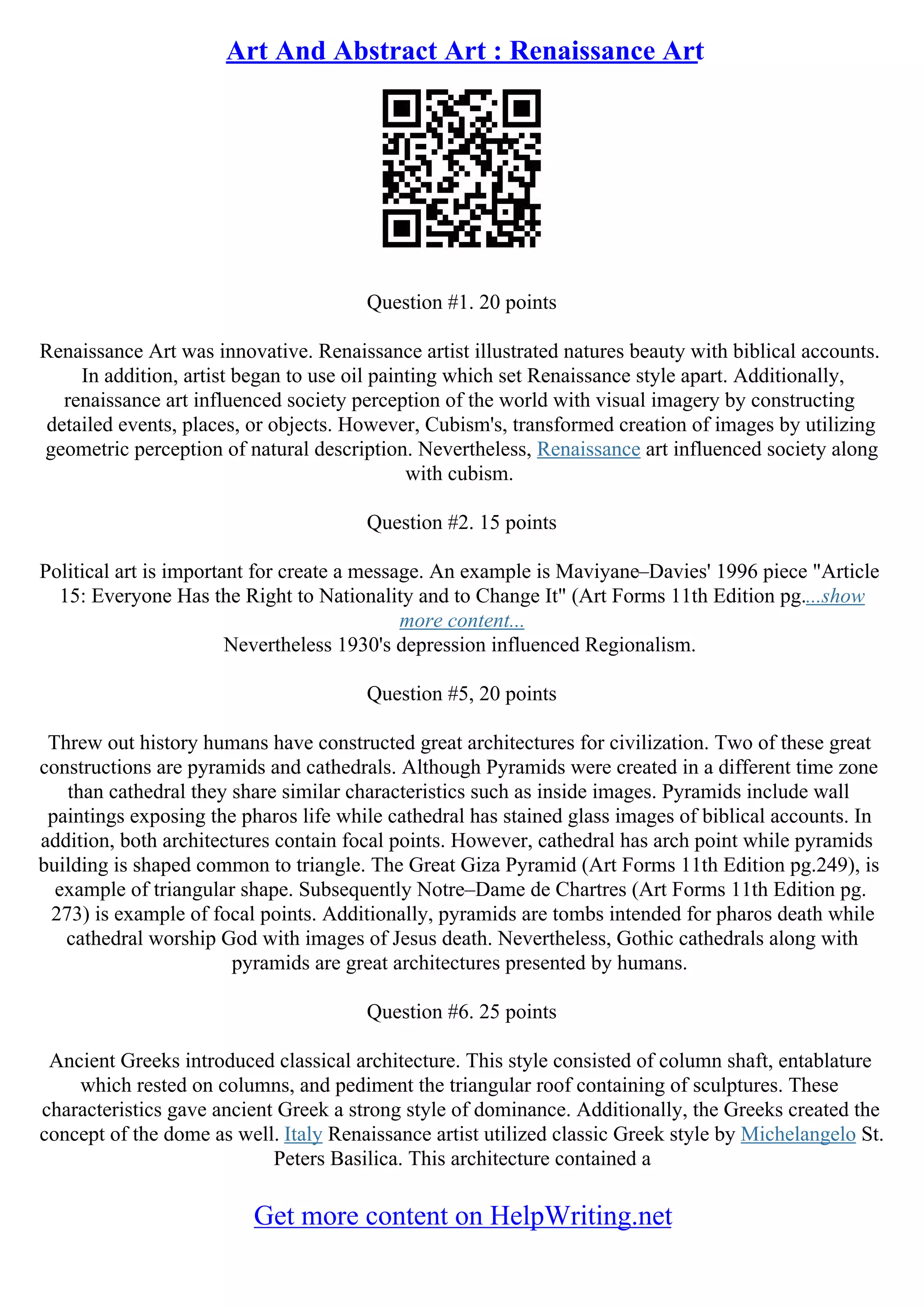 Renaissance Art Essay | PDF