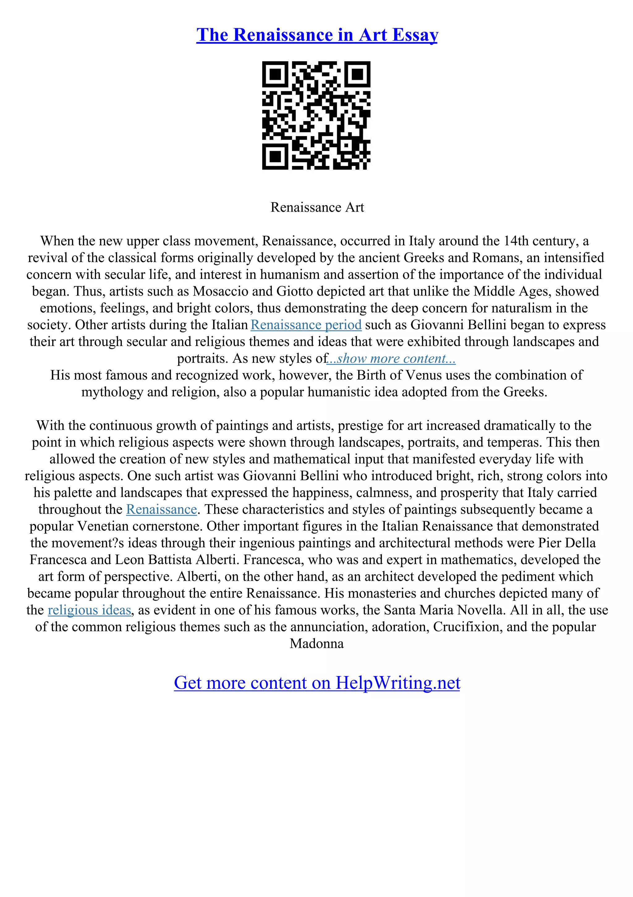 Renaissance Art Essay | PDF