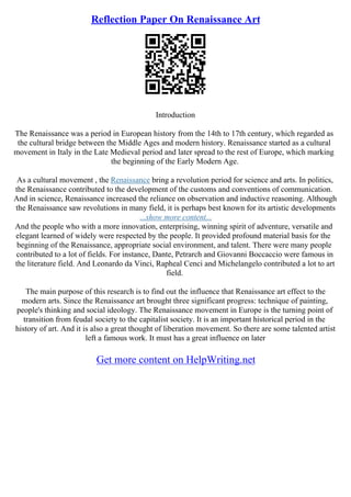 Renaissance Art Essay | PDF