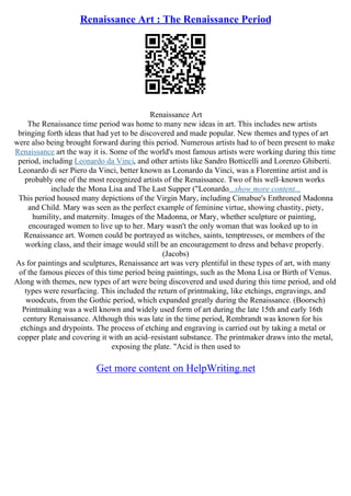 Renaissance Art Essay | PDF