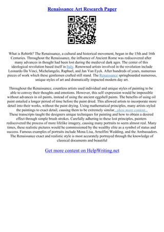 Renaissance Art Essay | PDF