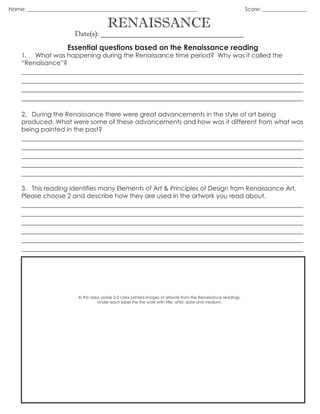 Renaissance arthistoryassignment | PDF