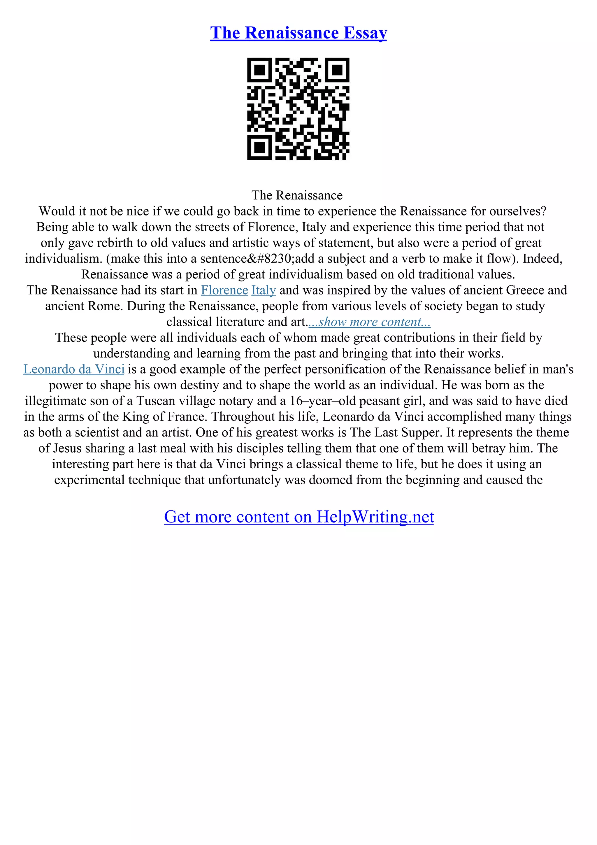 Renaissance Essay | PDF