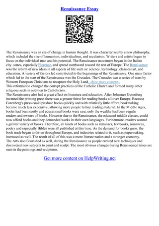 Renaissance Essay Topics | PDF | Christianity | Religion & Spirituality