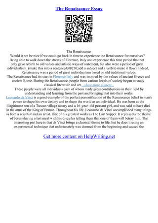 Renaissance Essay Topics | PDF