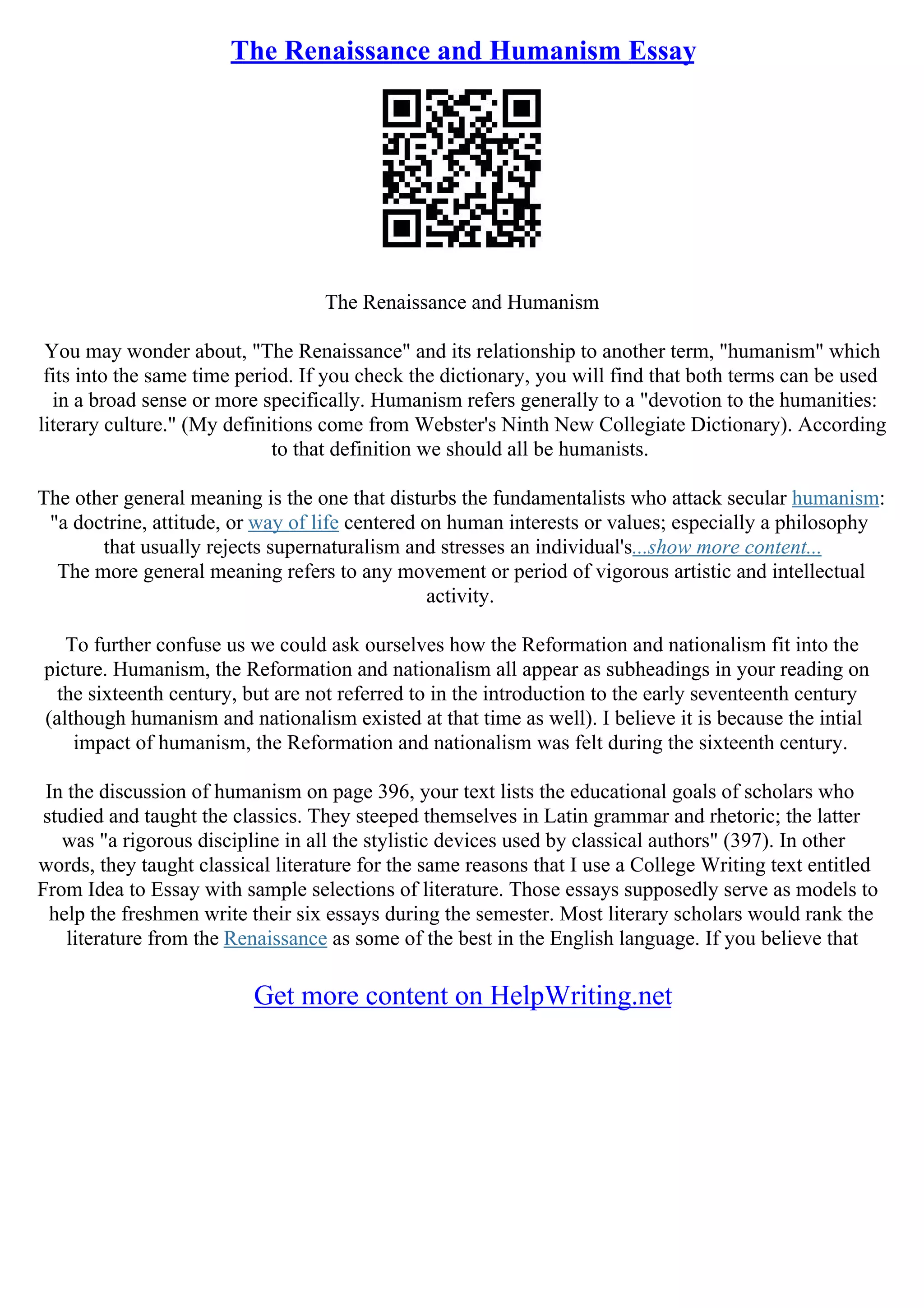 Renaissance Humanism Essay | PDF