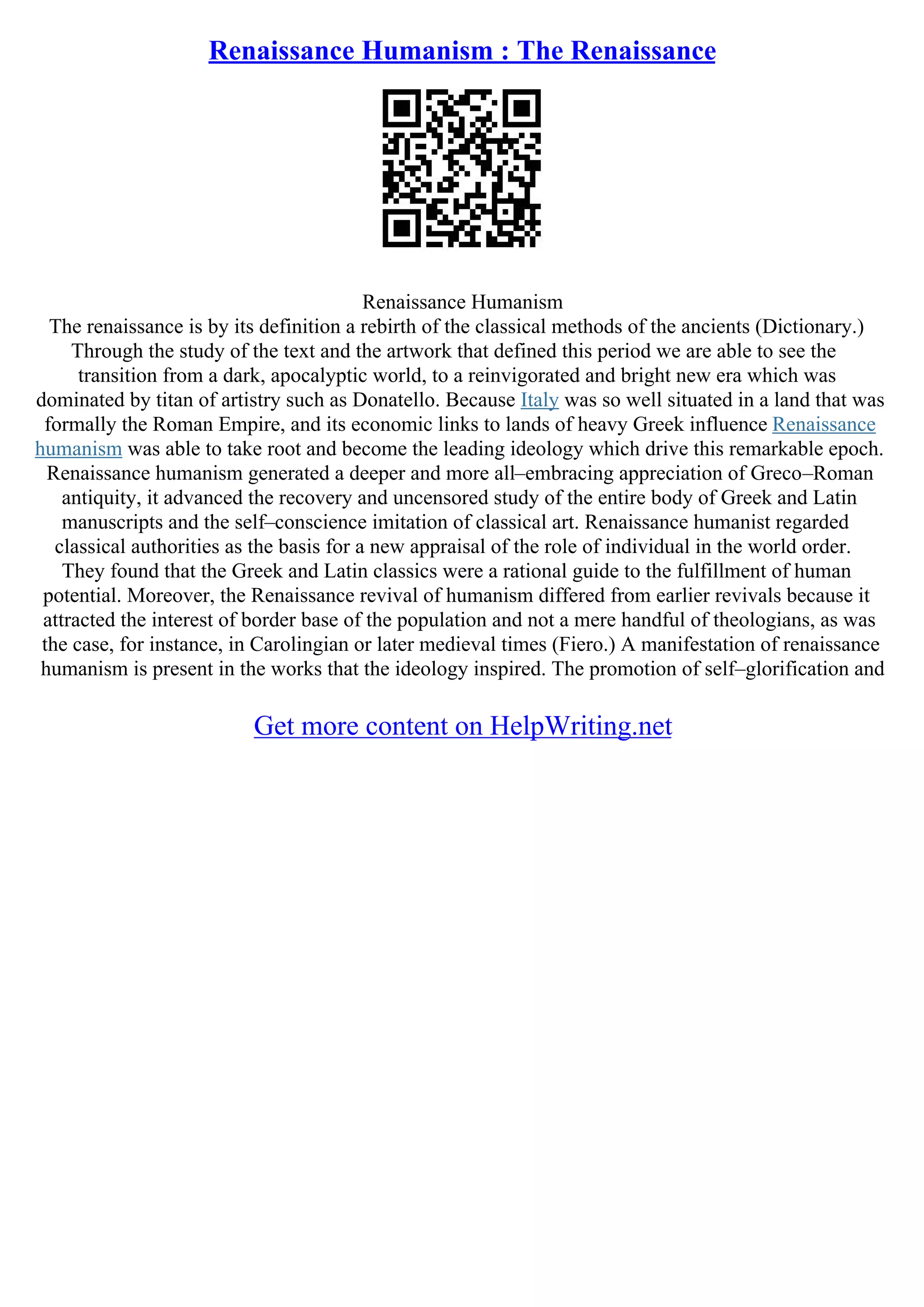 Renaissance Humanism Essay | PDF