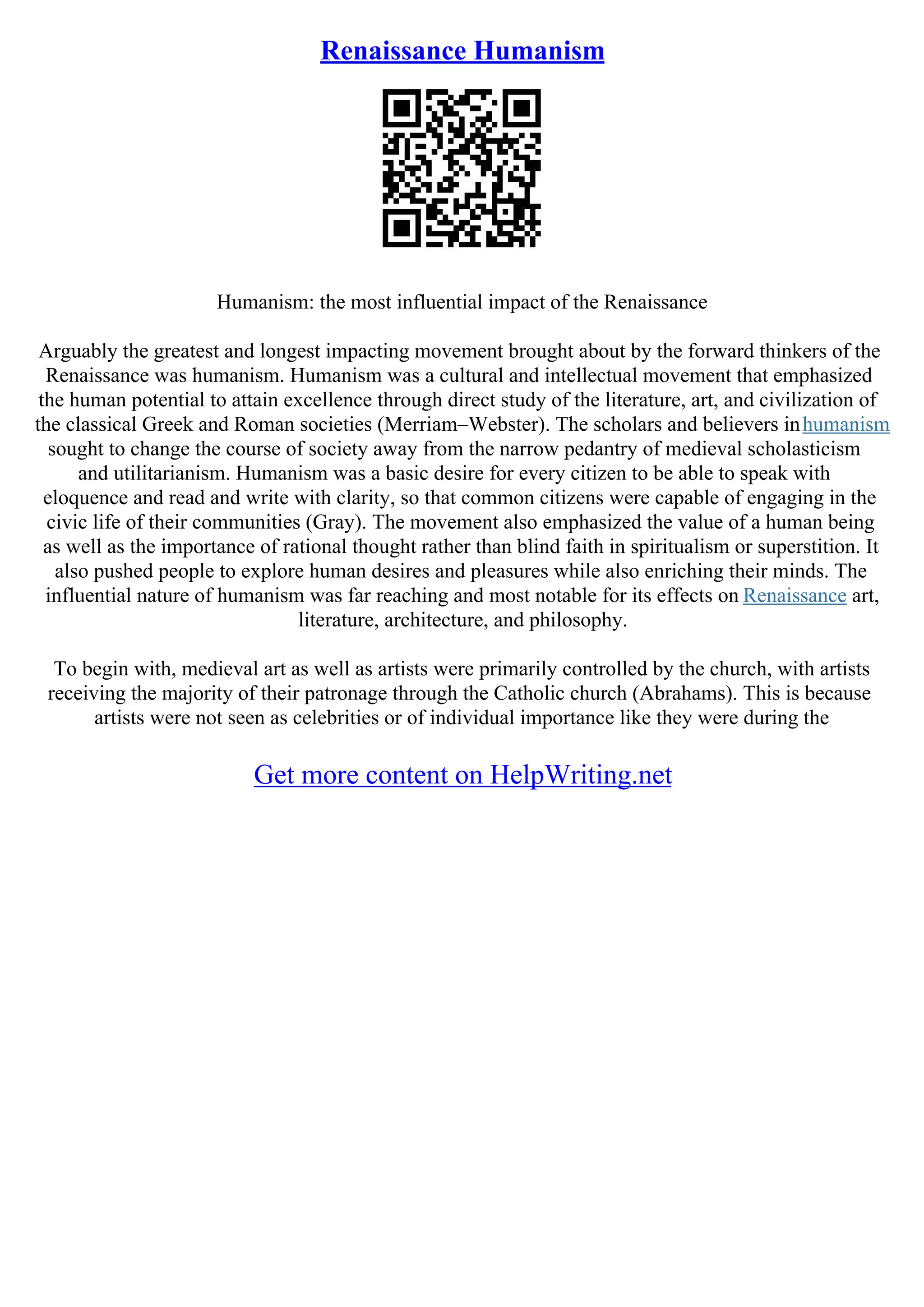 Renaissance Humanism Essay | PDF