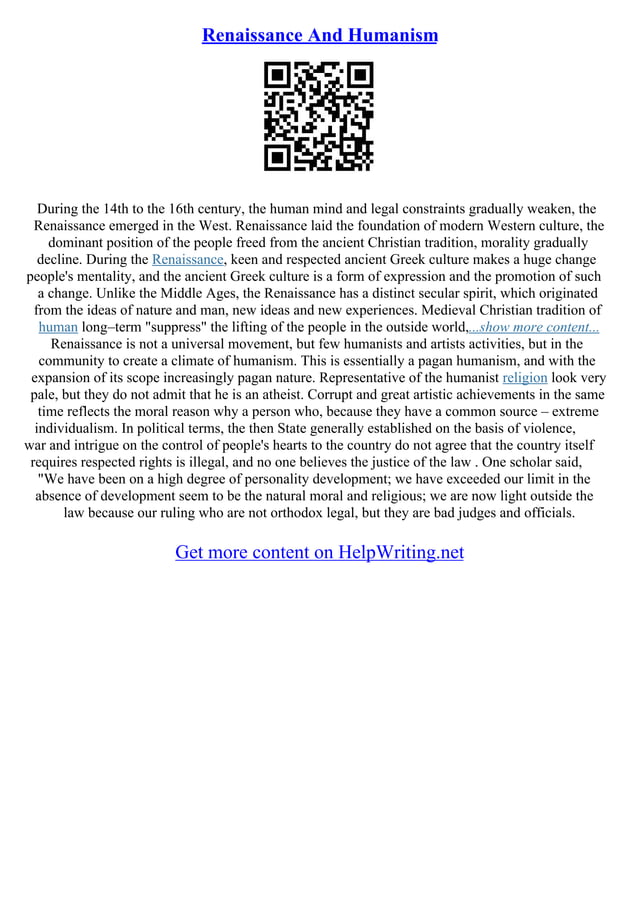 Renaissance Humanism Essay | PDF