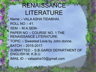 Renaissance literature paper 1 | PPT