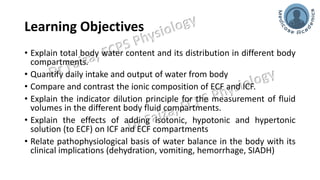 Body fluid compartments and regulation of osmolarity | PDF